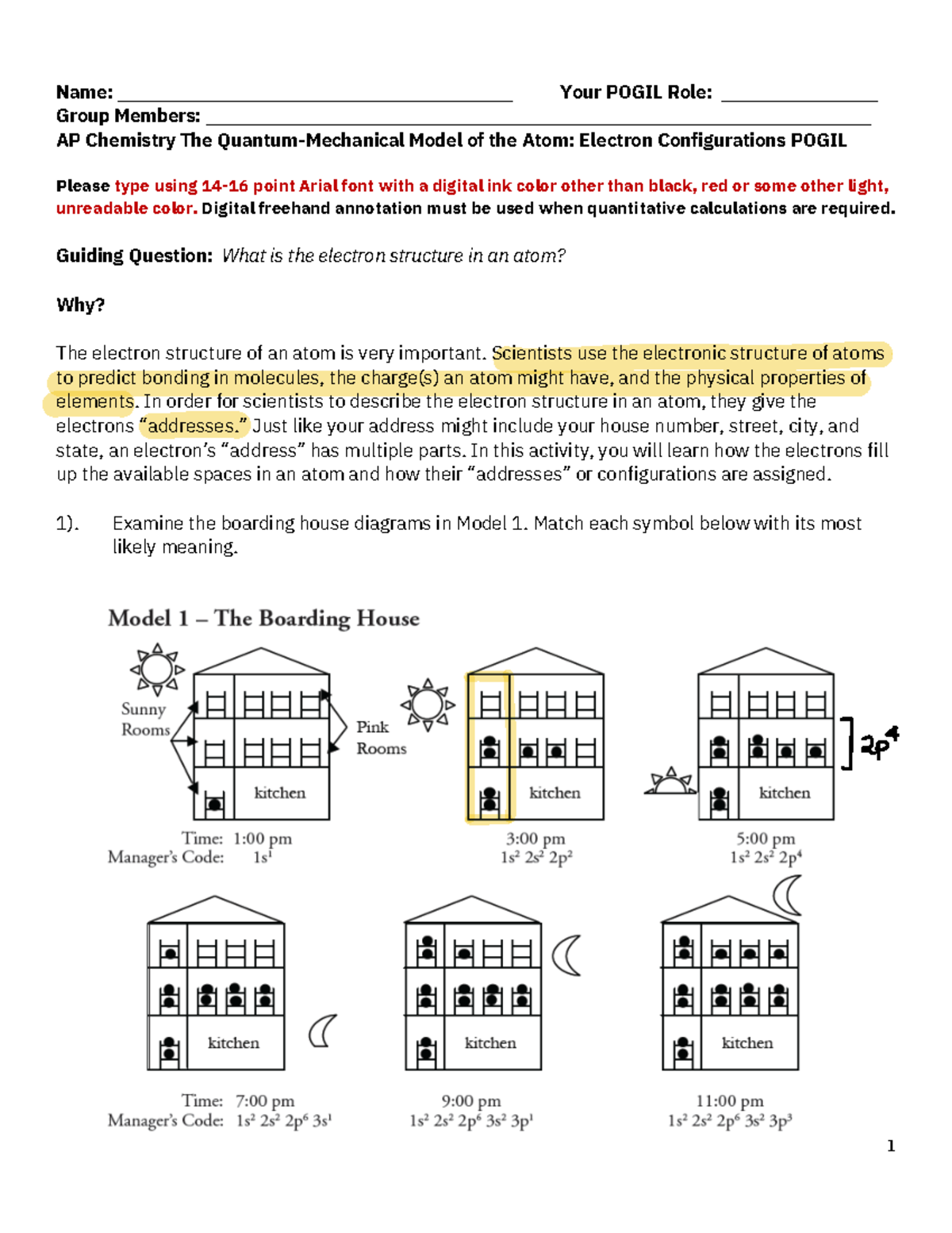 AP Chemistry Study Guide: Electron Configuration POGIL Activities - Studocu
