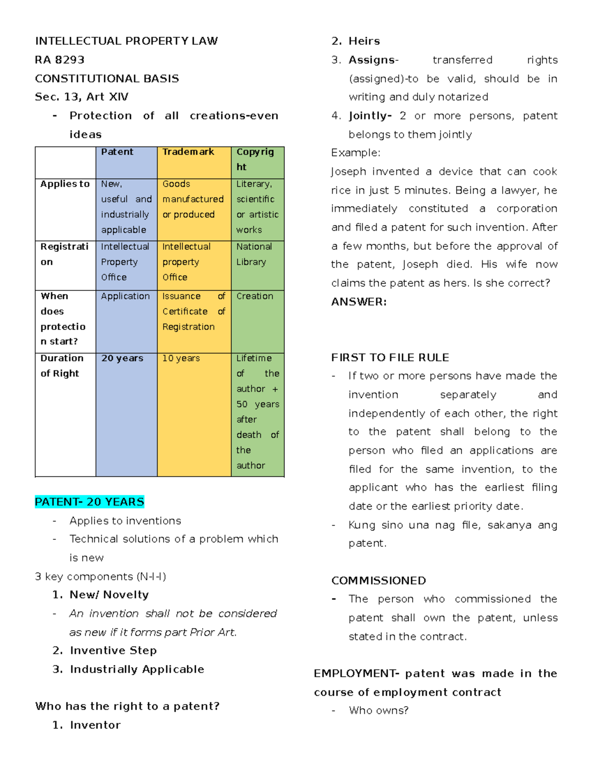 Intellectual Property LAW - INTELLECTUAL PROPERTY LAW RA 8293 ...