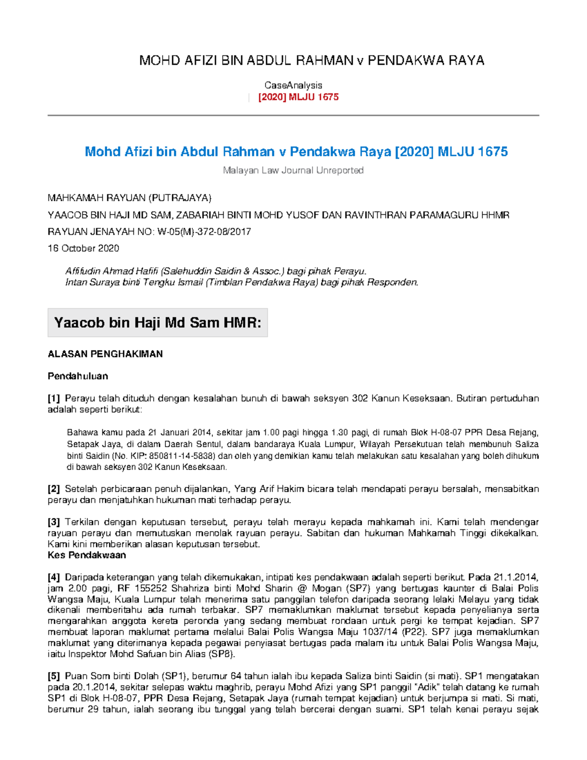 Mohd Afizi bin Abdul Rahman v Pendakwa Raya [2020] MLJU - ) bagi pihak ...