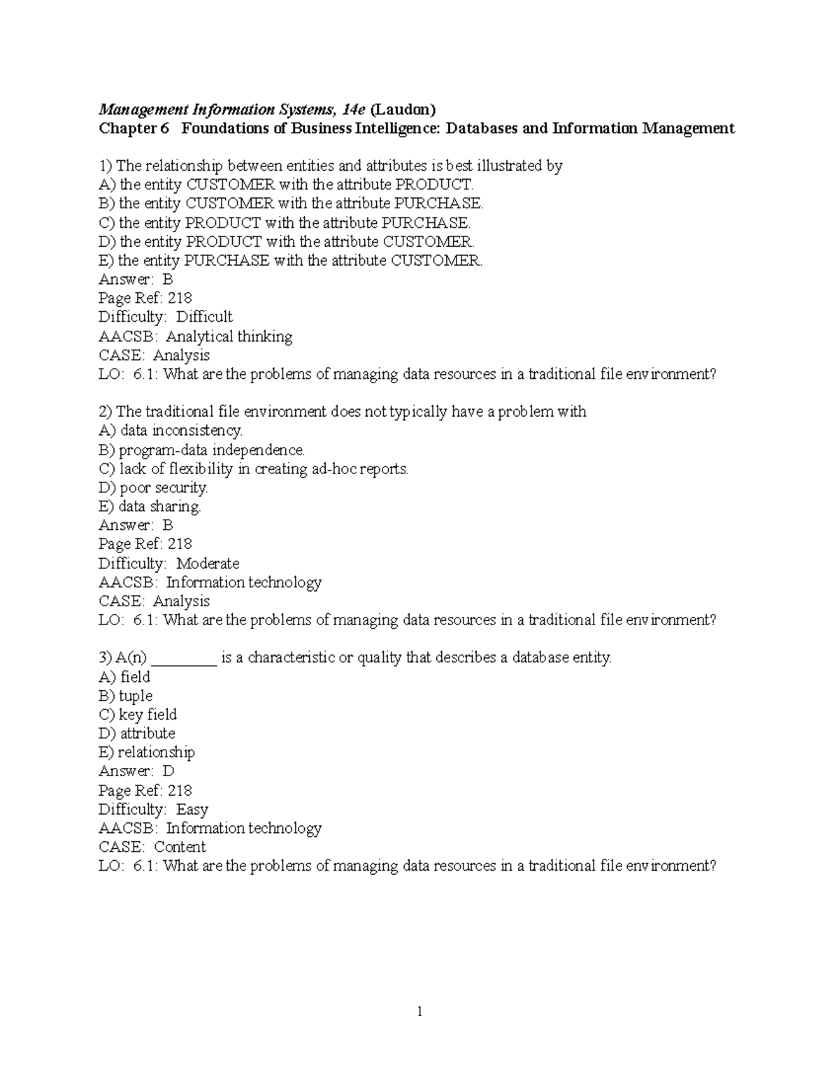 Chapter 6 - Business Intelligence Test Bank (MIS 14e) - Studocu