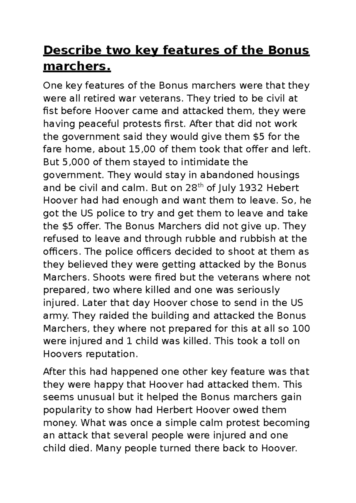 Key Features of the Bonus Marchers: A Prep Overview - Studocu