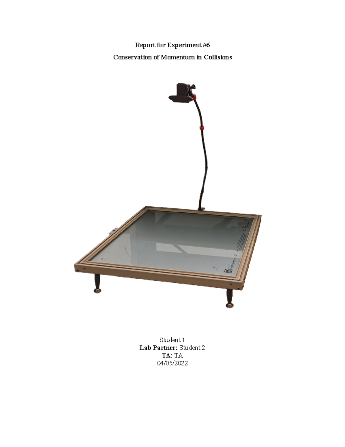 Lab Report: Experiment 6 - Momentum Conservation in Collisions - Studocu