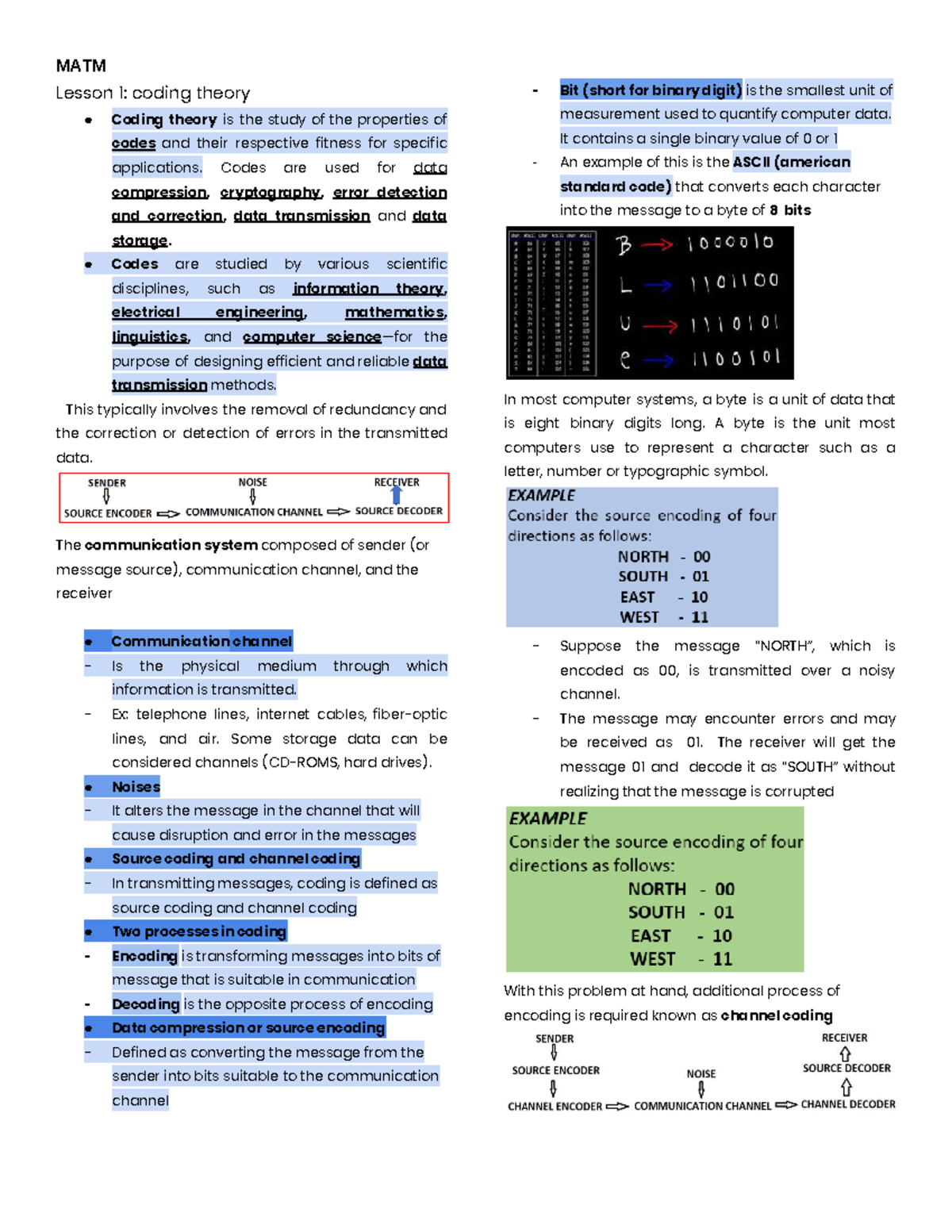 MATM Lesson 1: Coding Theory and Data Transmission Concepts - Studocu