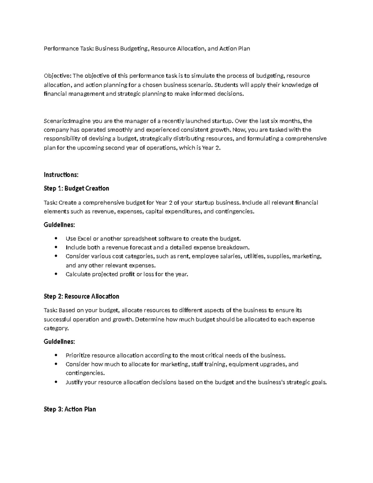 Performance Task - Business Budgeting & Action Plan for Year 2 - Studocu