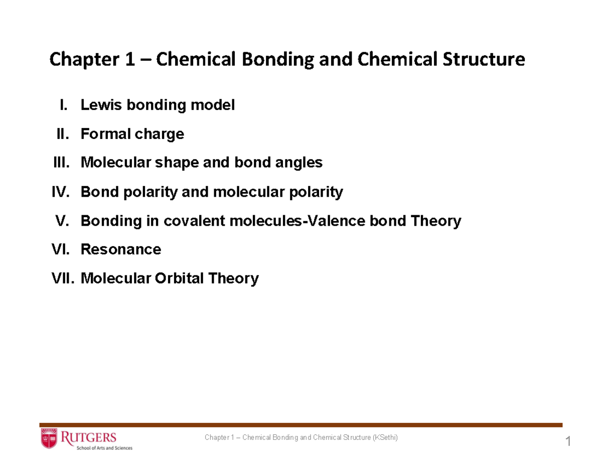 Chapter 1: Chemical Bonding & Structure (307 Fall 2025) - Studocu