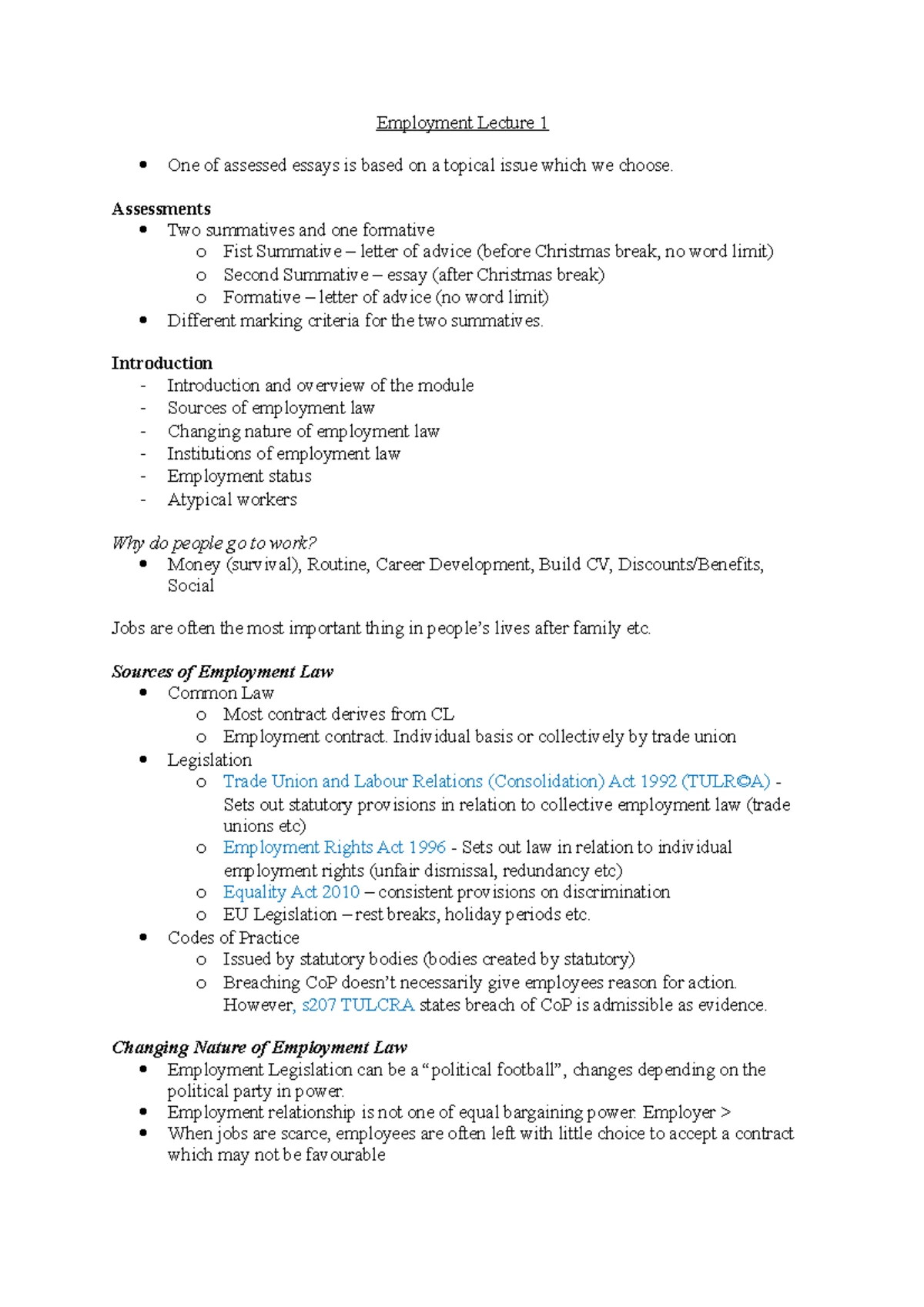 Seminar 4 (Emplyment Law) - Employment Law – Seminar 4 Case Notes ...