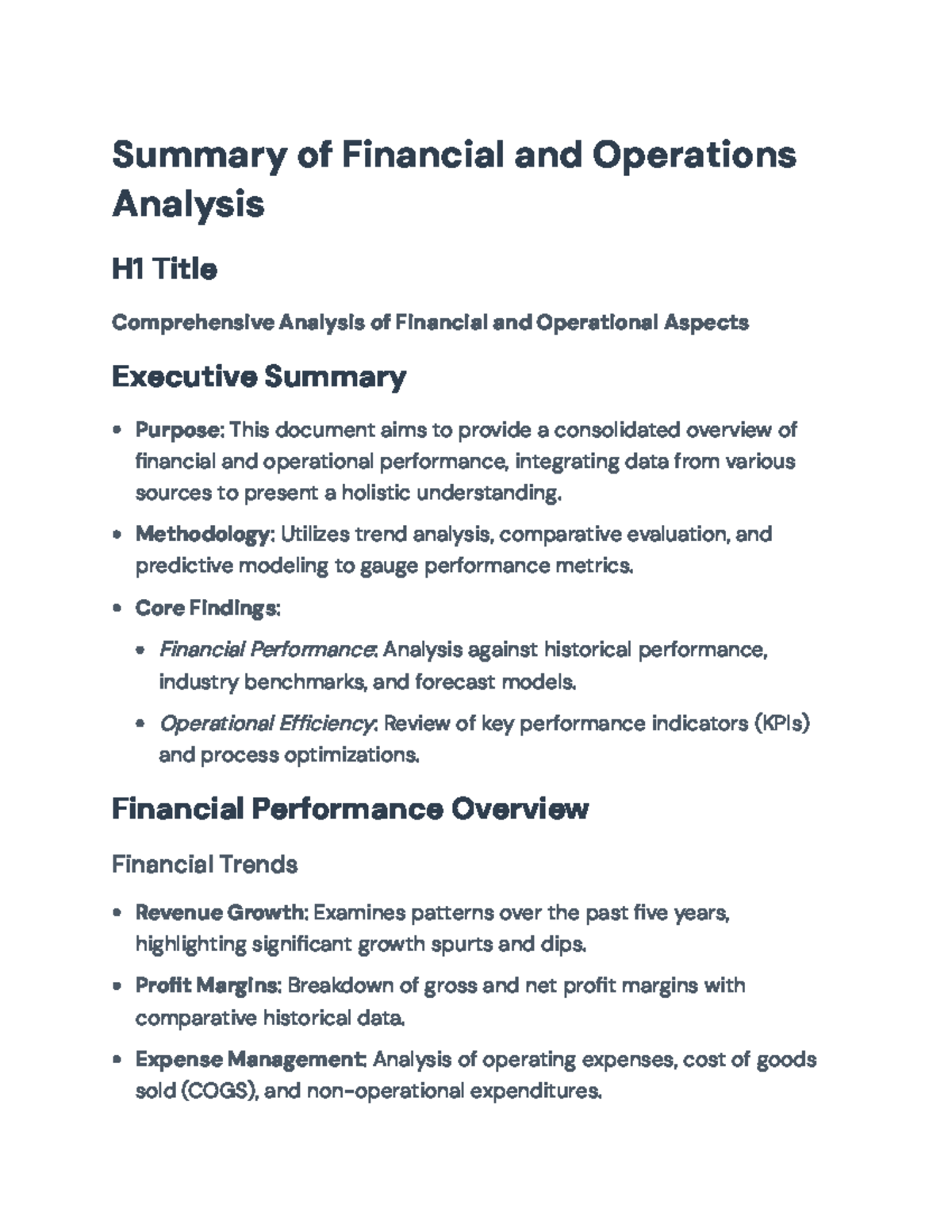 Comprehensive Financial and Operational Performance Analysis Report ...