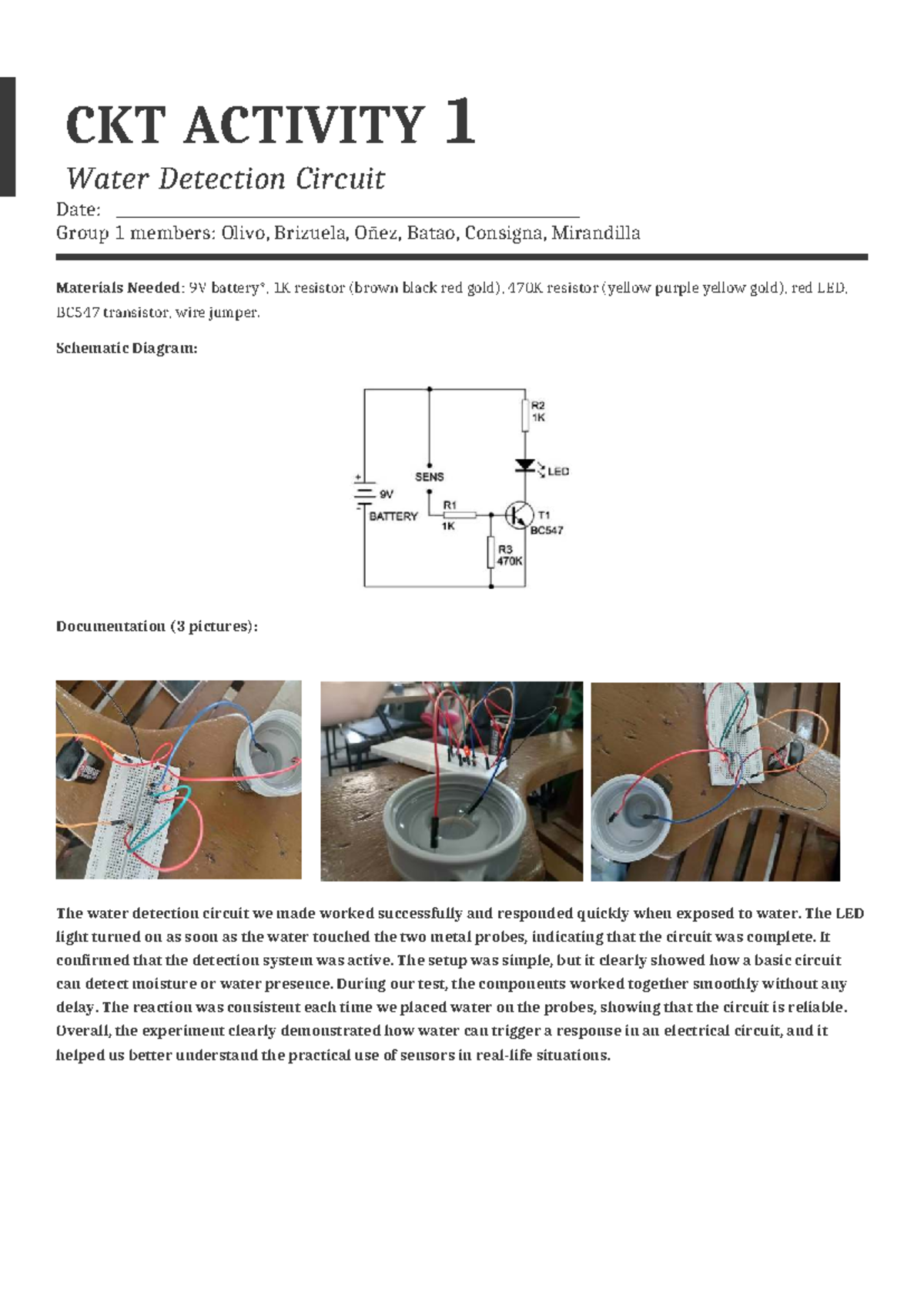 CKT ACTIVITY 1 & 2: Water and Light Detection Circuits - Group 1 - Studocu