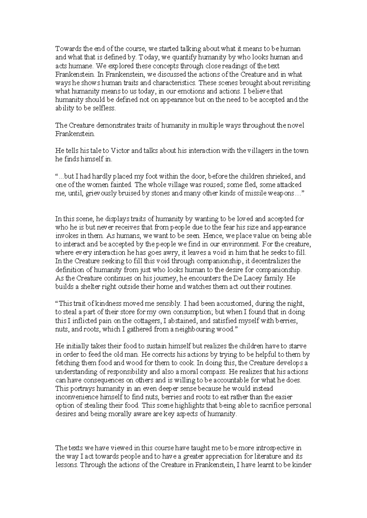 Exploring Humanity in Frankenstein: Insights from Essay 2 ENGL 102 ...