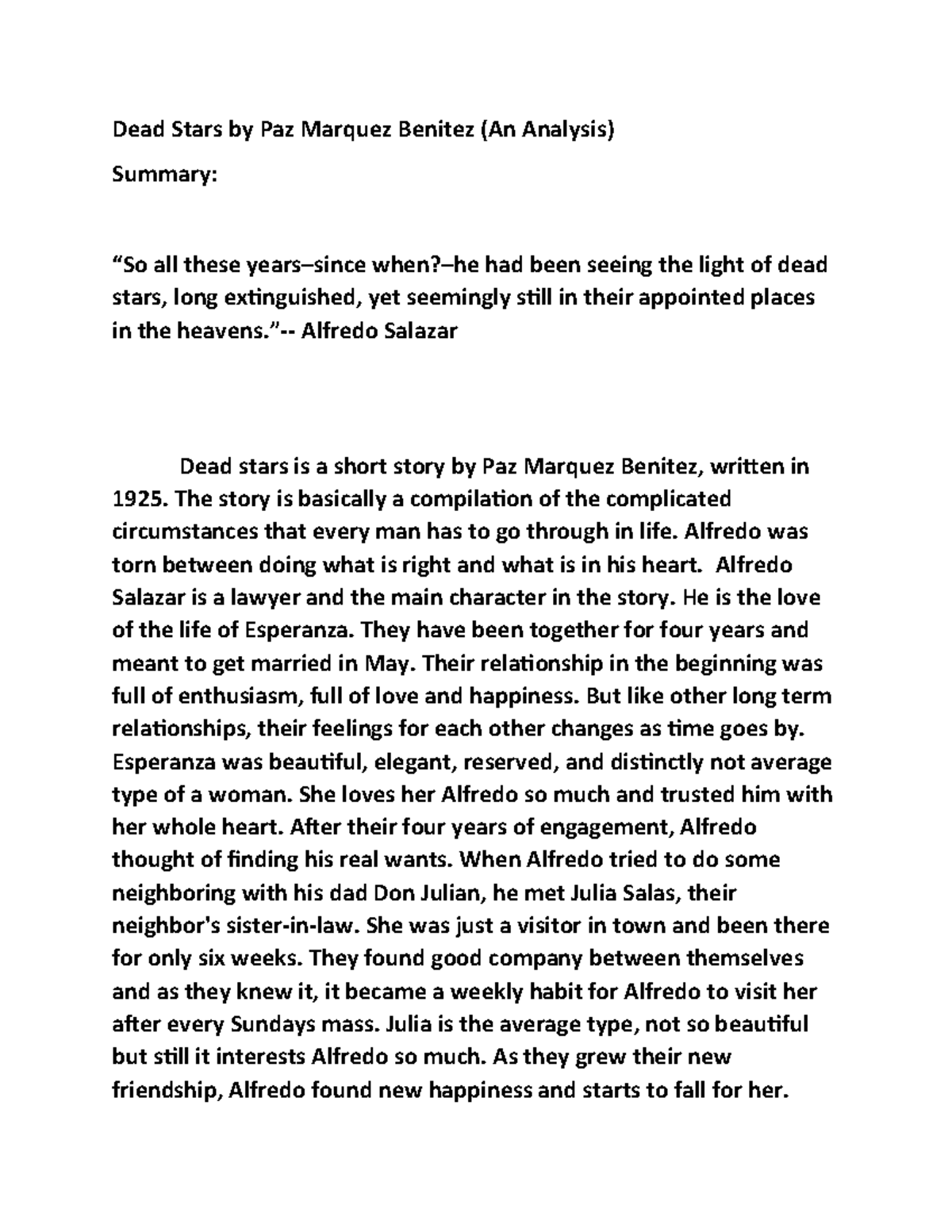 Analysis of "Dead Stars" by Paz Marquez Benitez (Literary Critique ...