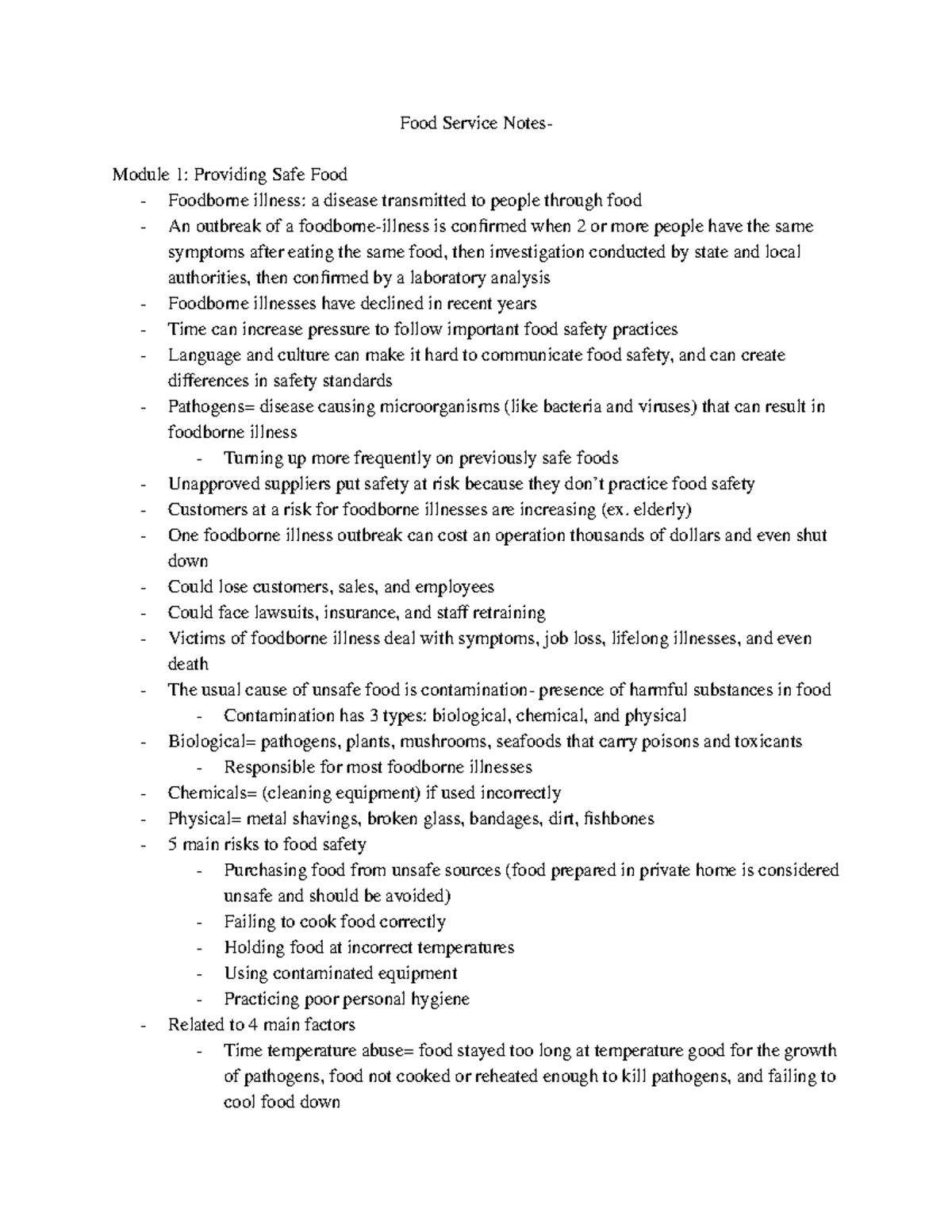 ServeSafe Food Service Final Exam Preparation Notes - Food Service ...