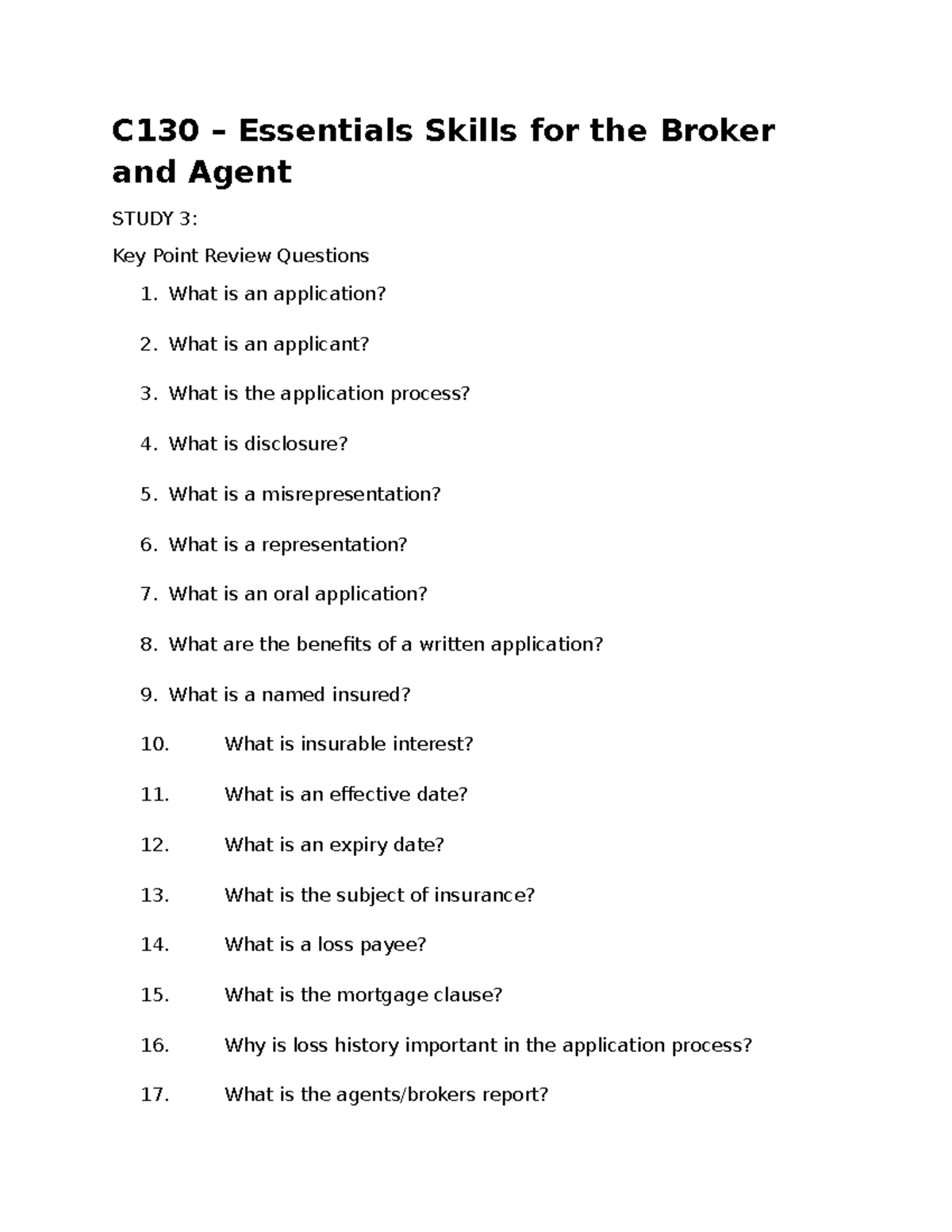 C130 Essentials: Study 3 Key Point Review Questions - Studocu