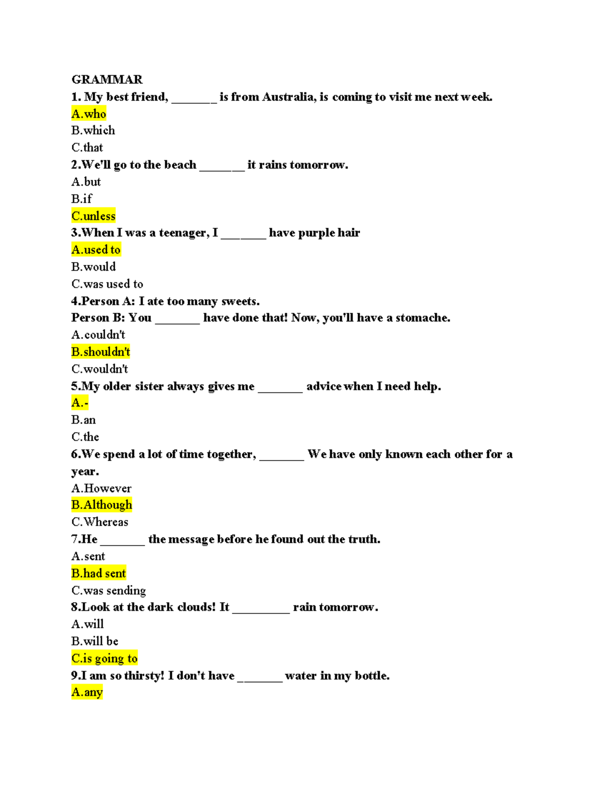 Aptis Grammar and Vocabulary Practice Exercises - Studocu