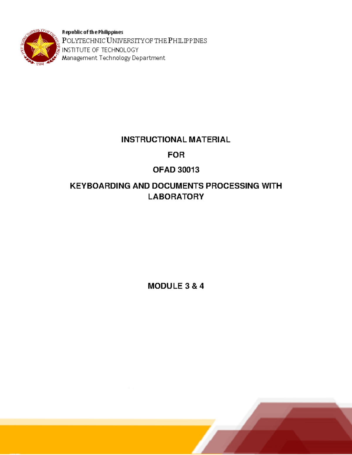 Module 3 & 4: Keyboarding and Document Processing (OFAD 30013) - Studocu