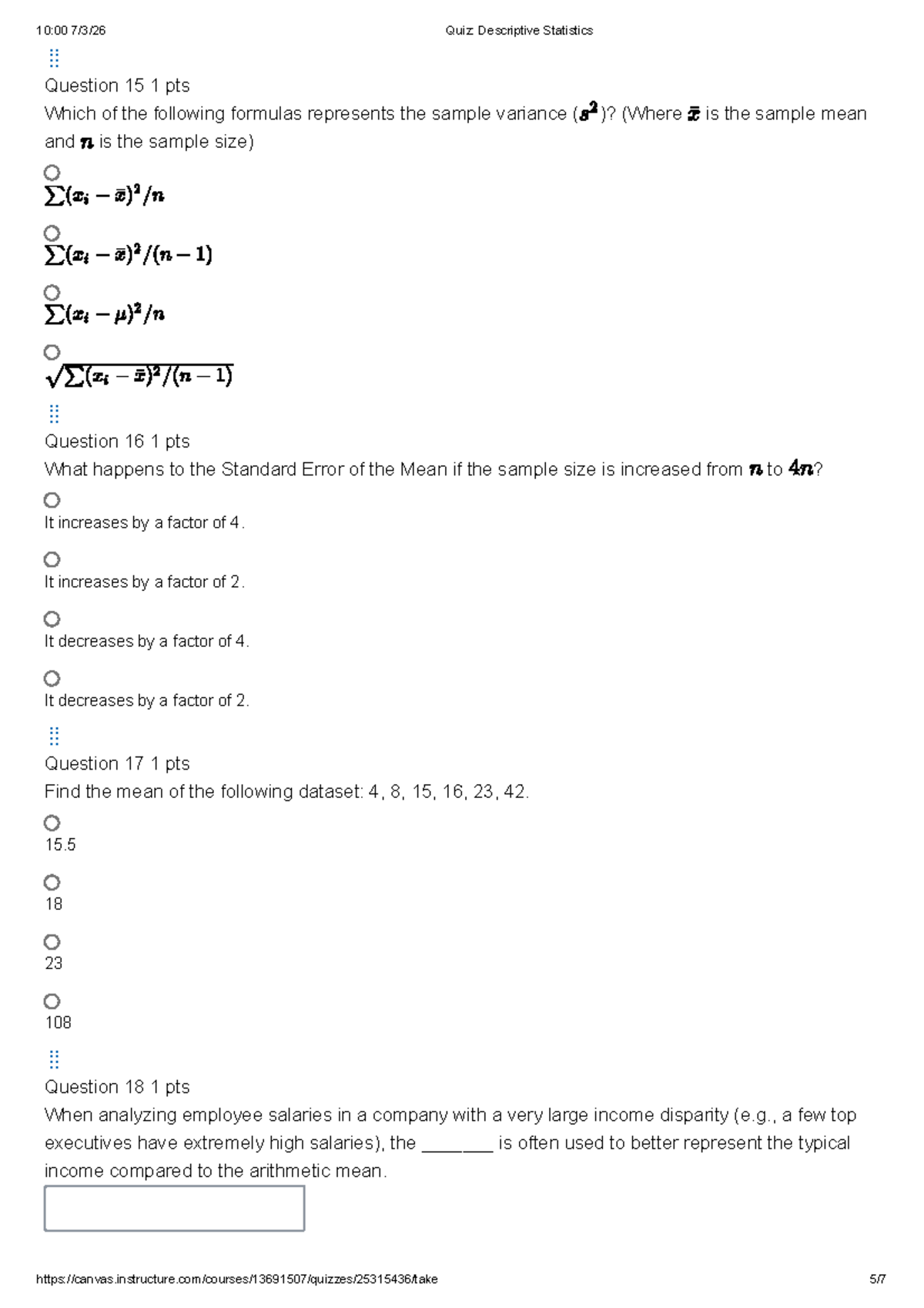 10:00 Quiz: Descriptive Statistics Questions & Answers - Studocu