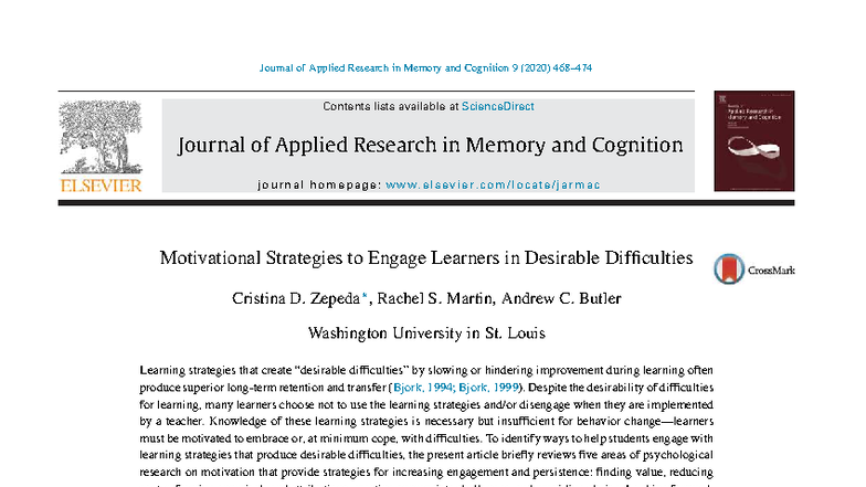 Motivational Strategies for Engaging Learners in Desirable Difficulties ...