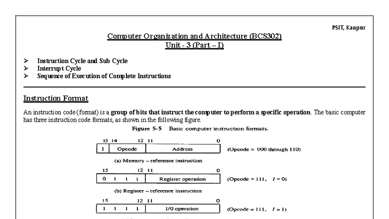 BCS302 Computer Organization & Architecture Unit 3: Instruction Cycle Overview - Studocu
