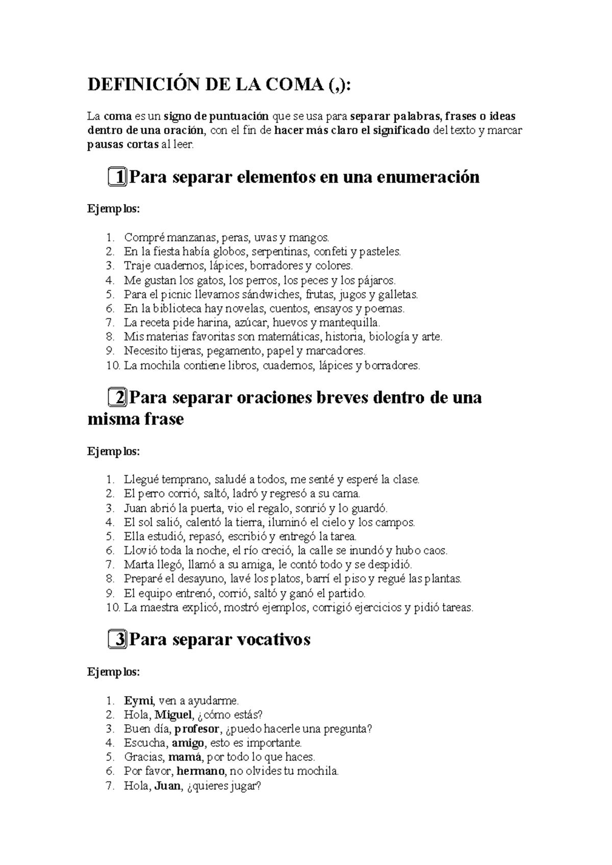Definición de la Coma: Guía Detallada de Uso y Ejercicios - Studocu