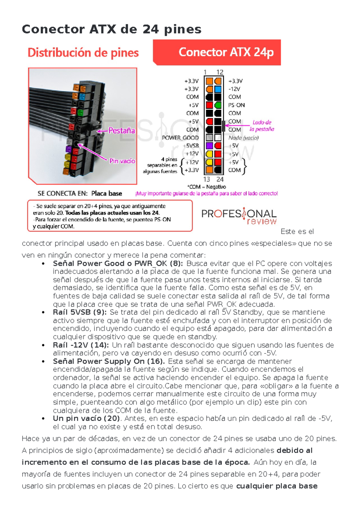 Conector ATX de 24 Pines: Funciones y Precauciones de Uso - Studocu