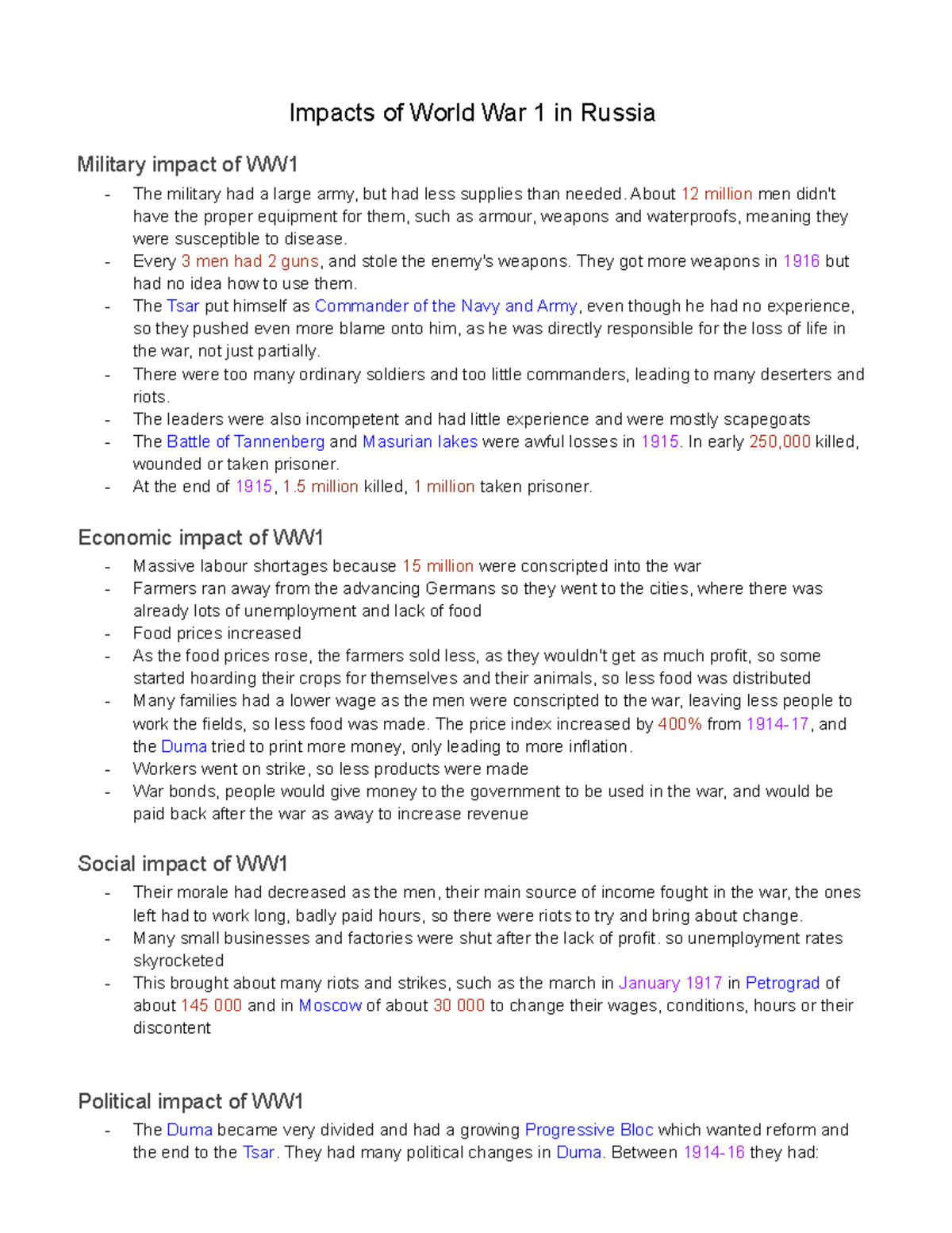 Impact of WW1 - These are revision notes on multiple parts of the AQA A ...
