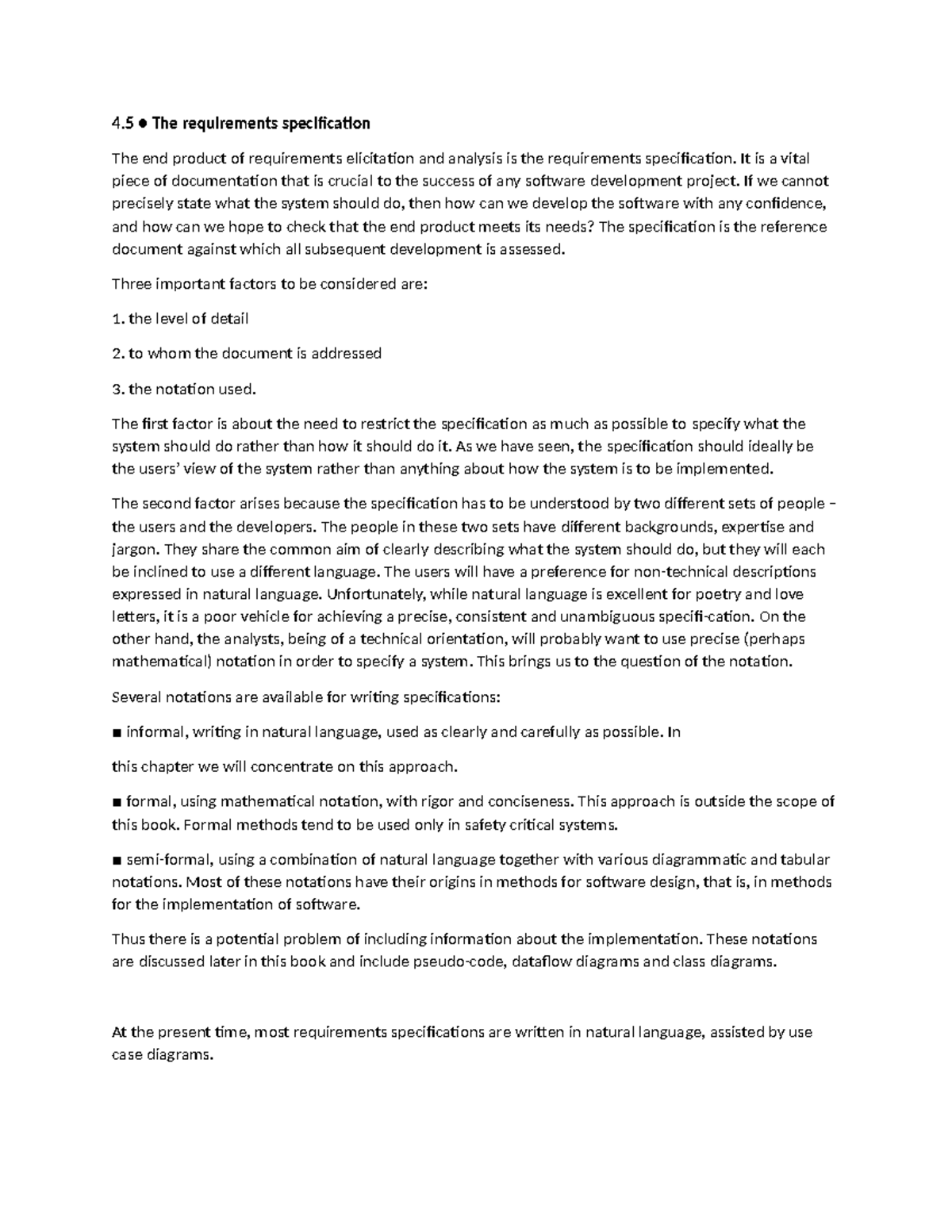 4.5 Requirements specification for software development projects - Studocu