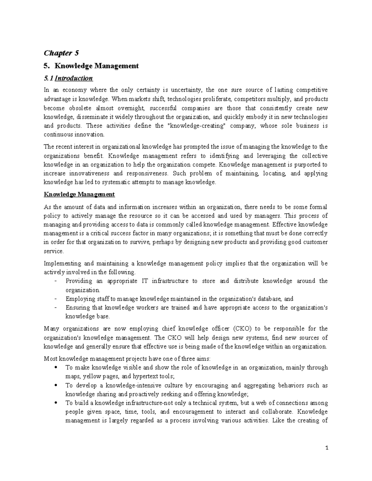 Chapter 5: Knowledge Management in MIS - Insights and Strategies - Studocu