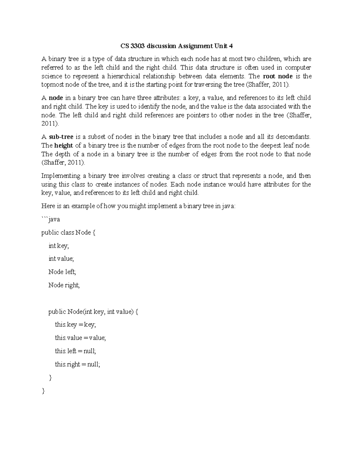 CS 3303 discussion Assignment Unit 4 - This data structure is often used in computer science to ...