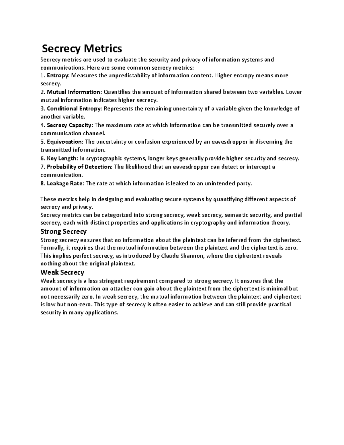 CS Hons Unit-4: Secrecy Metrics and Differential Privacy Notes - Studocu