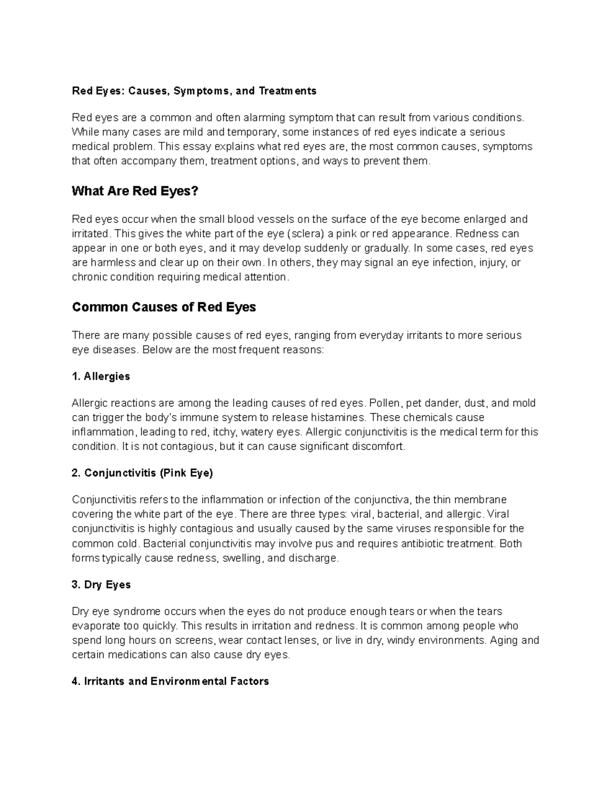 Red Eyes: Causes, Symptoms, and Treatment Options Explained - Studocu