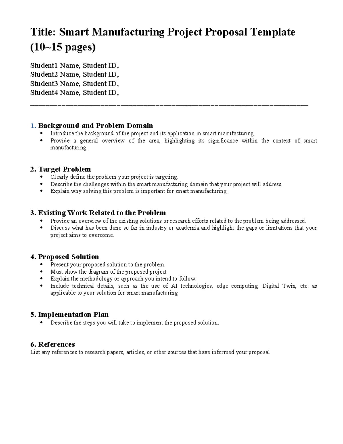 Smart Manufacturing Project Proposal Template (SM 101) - Studocu