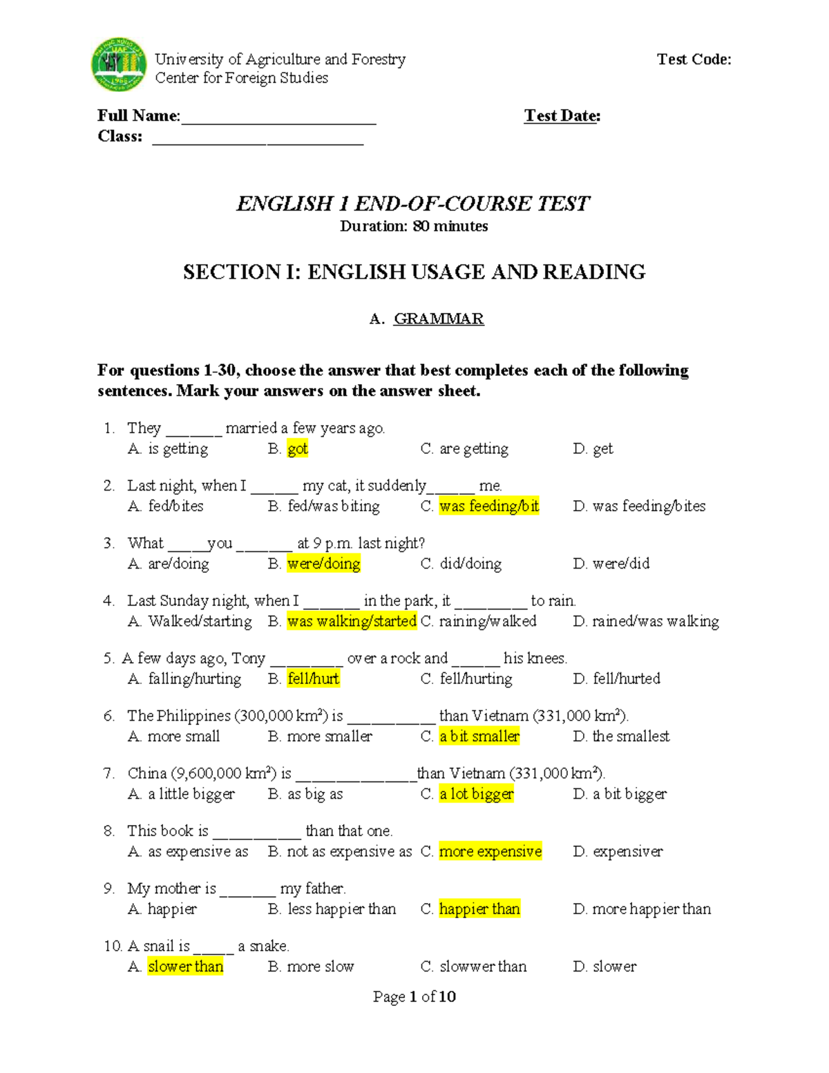 AV1 Final Test HKII 2425 - English 1 Answer Key - Studocu