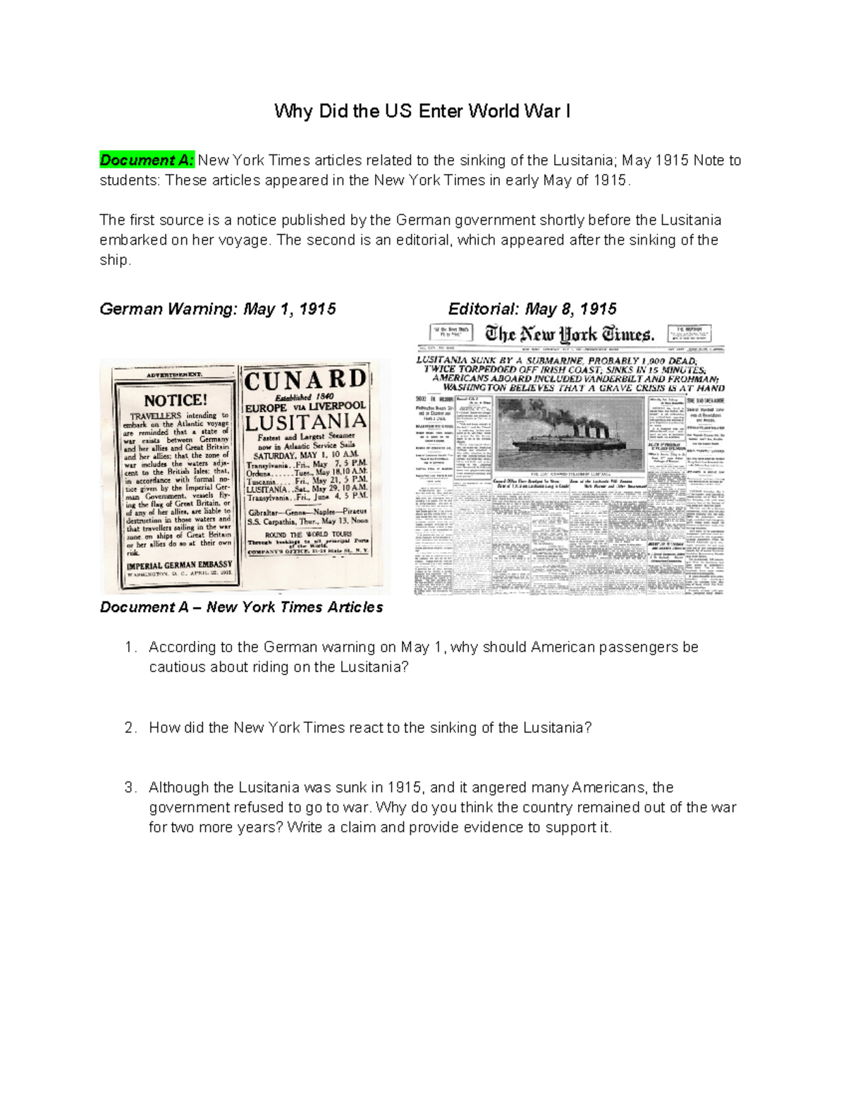 Why Did the US Enter World War I - Why Did the US Enter World War I ...