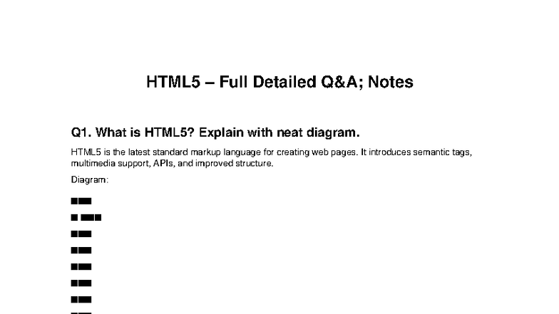 HTML5 Detailed QA Notes - HTML5 – Full Detailed Q& Notes Q1. What is ...