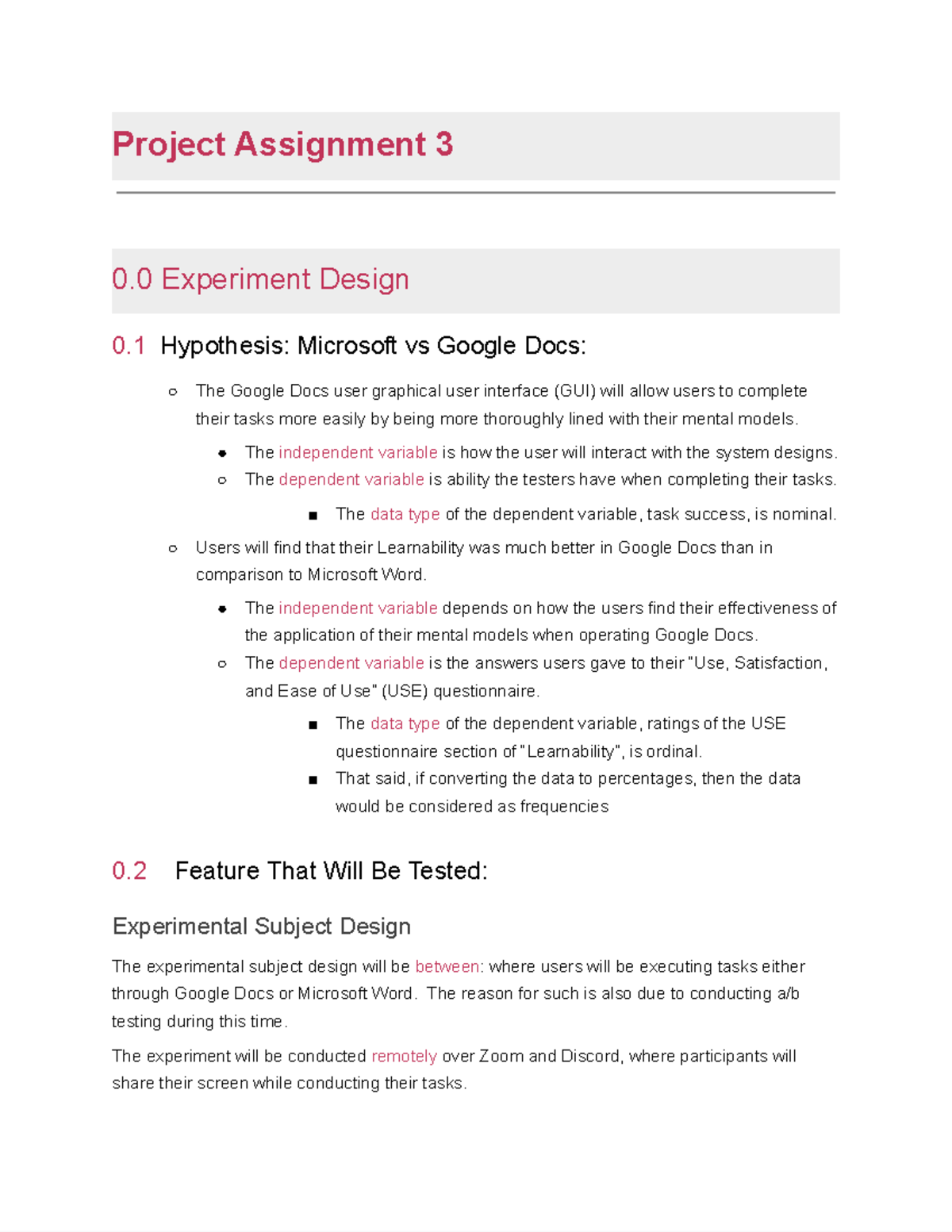 Project Assignment 3: Comparing Usability of Google Docs vs Word - Studocu