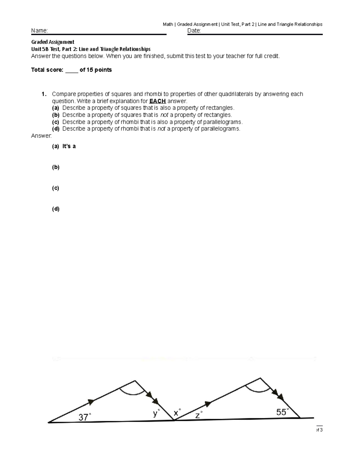 Math 5B | Unit Test, Part 2 | Line & Triangle Relationships - Studocu