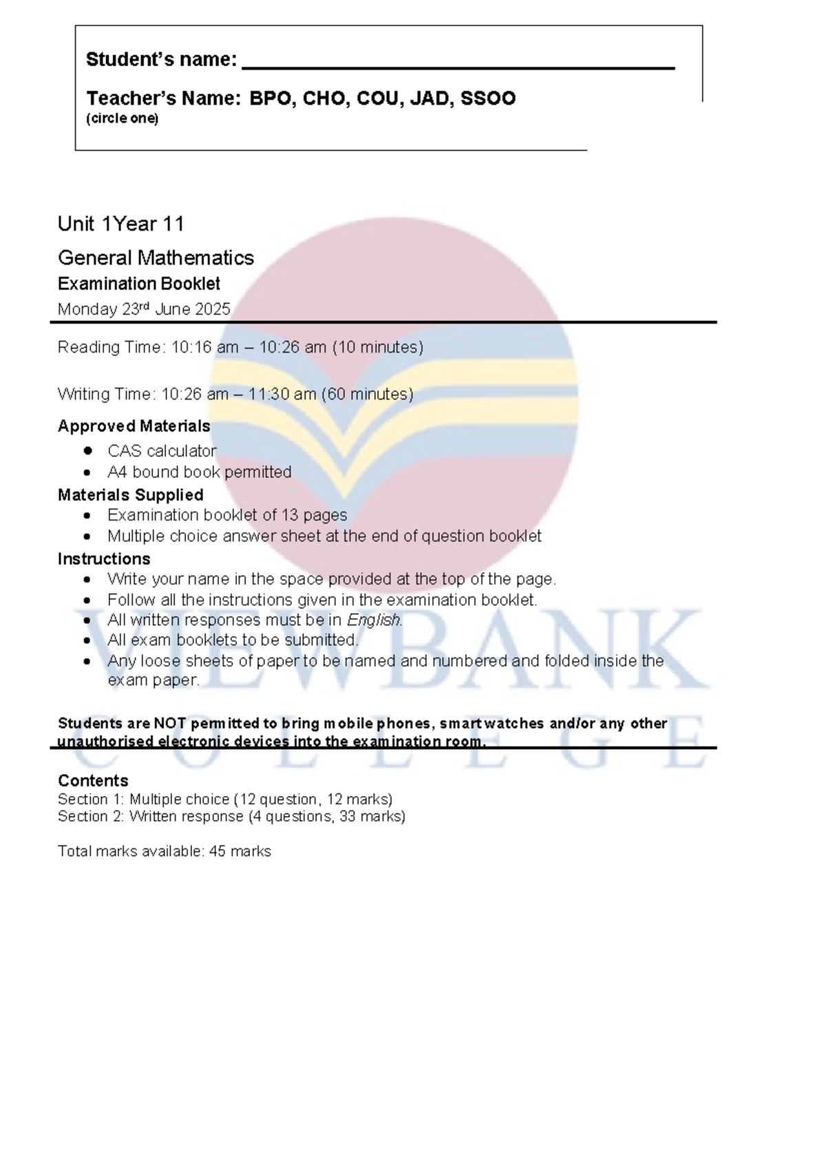 General Maths Unit 1 Semester 1 Exam 2025 Solutions Revised - Studocu