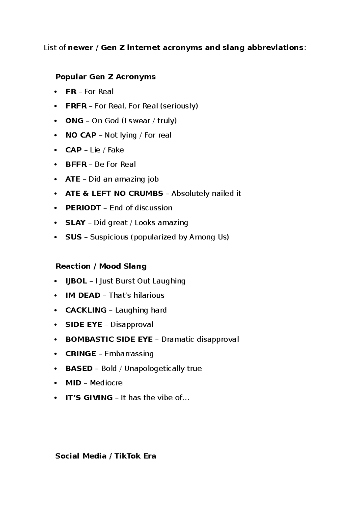 Gen Z Internet Acronyms & Slang: A Comprehensive Guide - Studocu