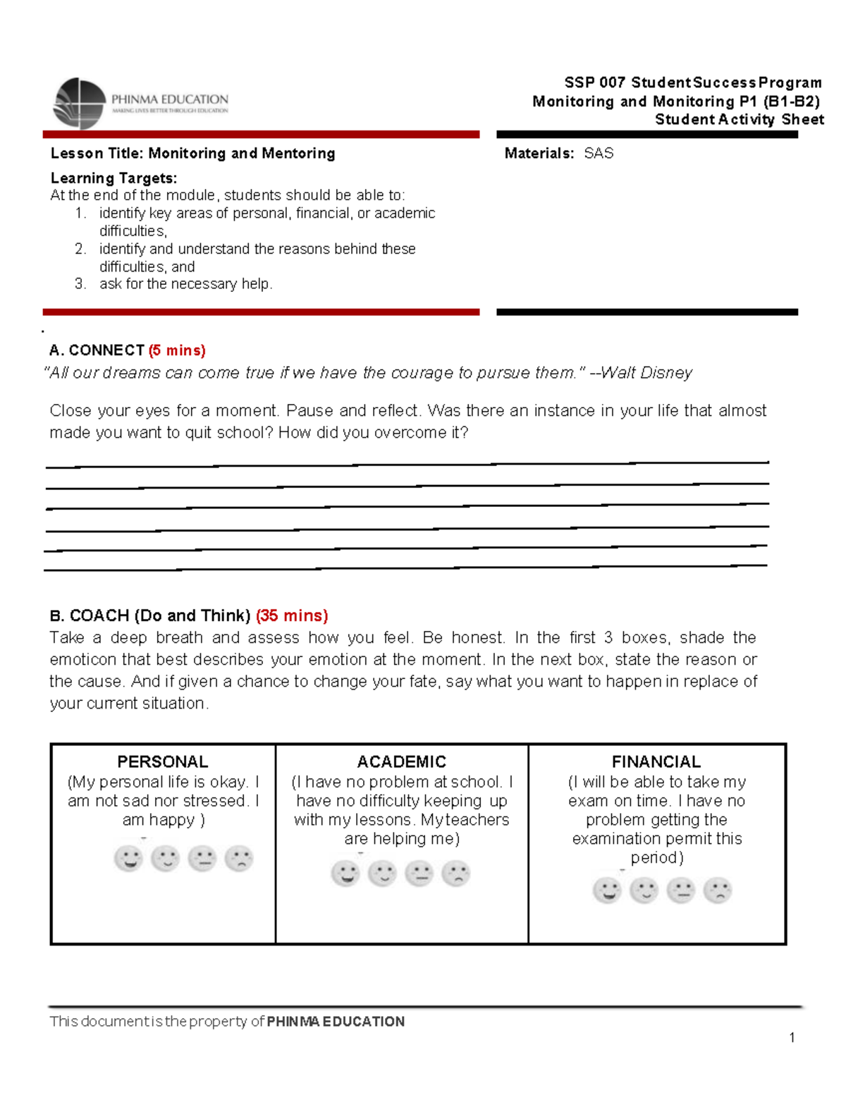 SSP 007 Student Success Program: Monitoring & Mentoring P1 Activity Sheet - Studocu