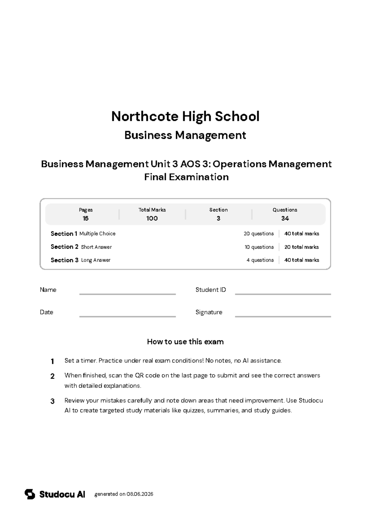 Business Management Unit 3 AOS 3: Operations Management Final Exam ...