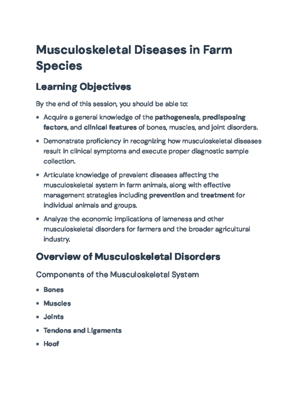 MUSC 301: Overview of Musculoskeletal Diseases in Farm Animals - Studocu