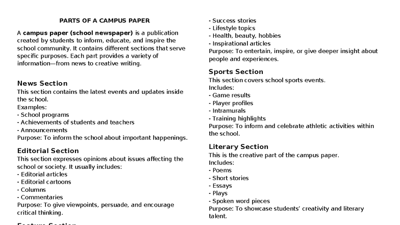 Parts of a Campus Paper: Structure & Purpose Overview - Studocu