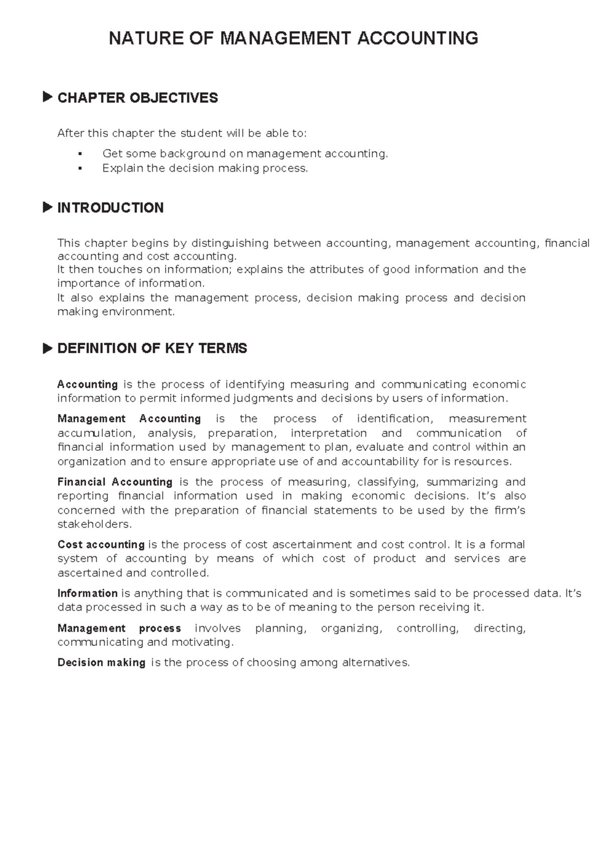 Nature of Management Accounting: Chapter Objectives & Key Concepts ...