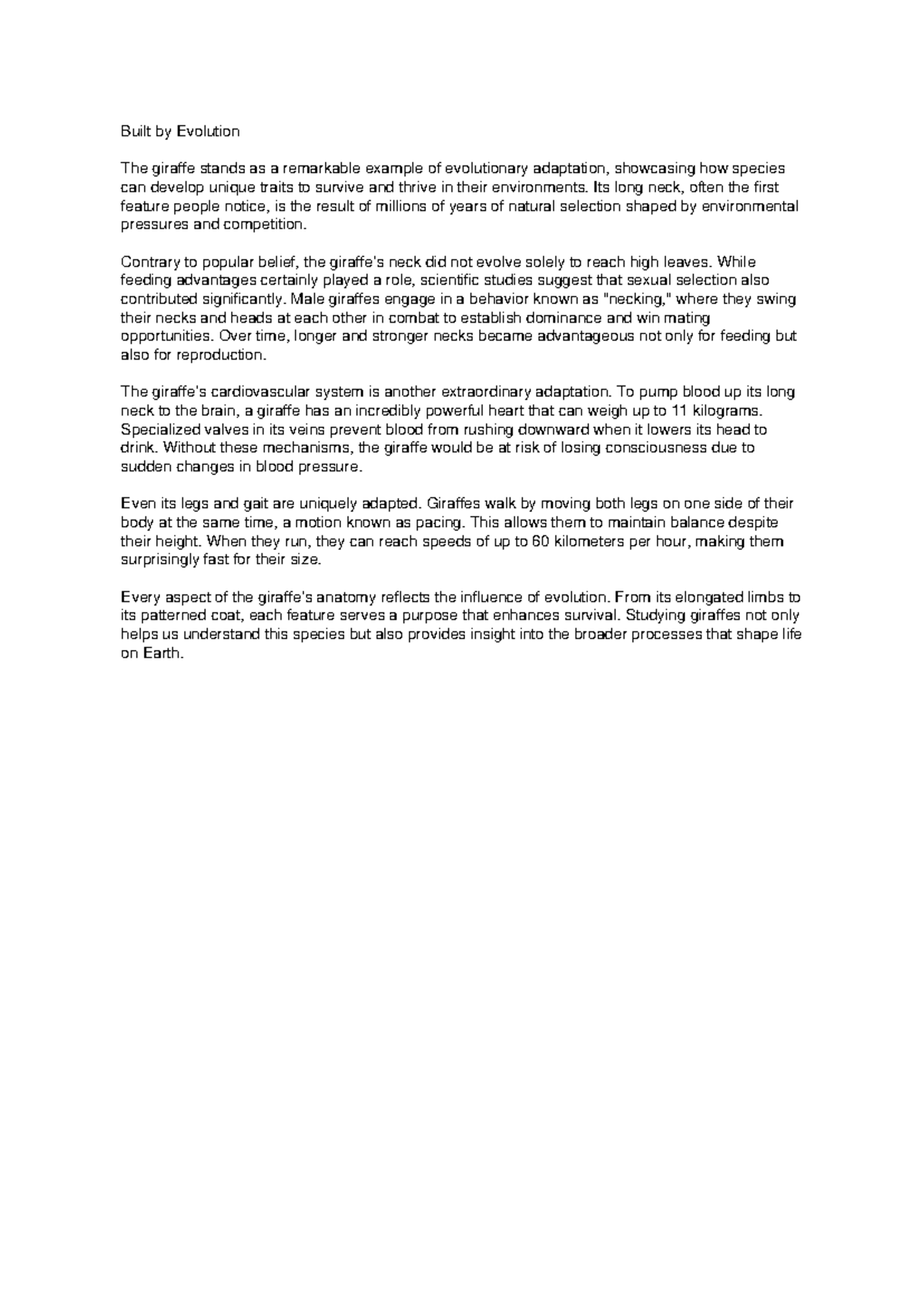 Giraffe Evolution: Adaptations and Survival Strategies - Studocu