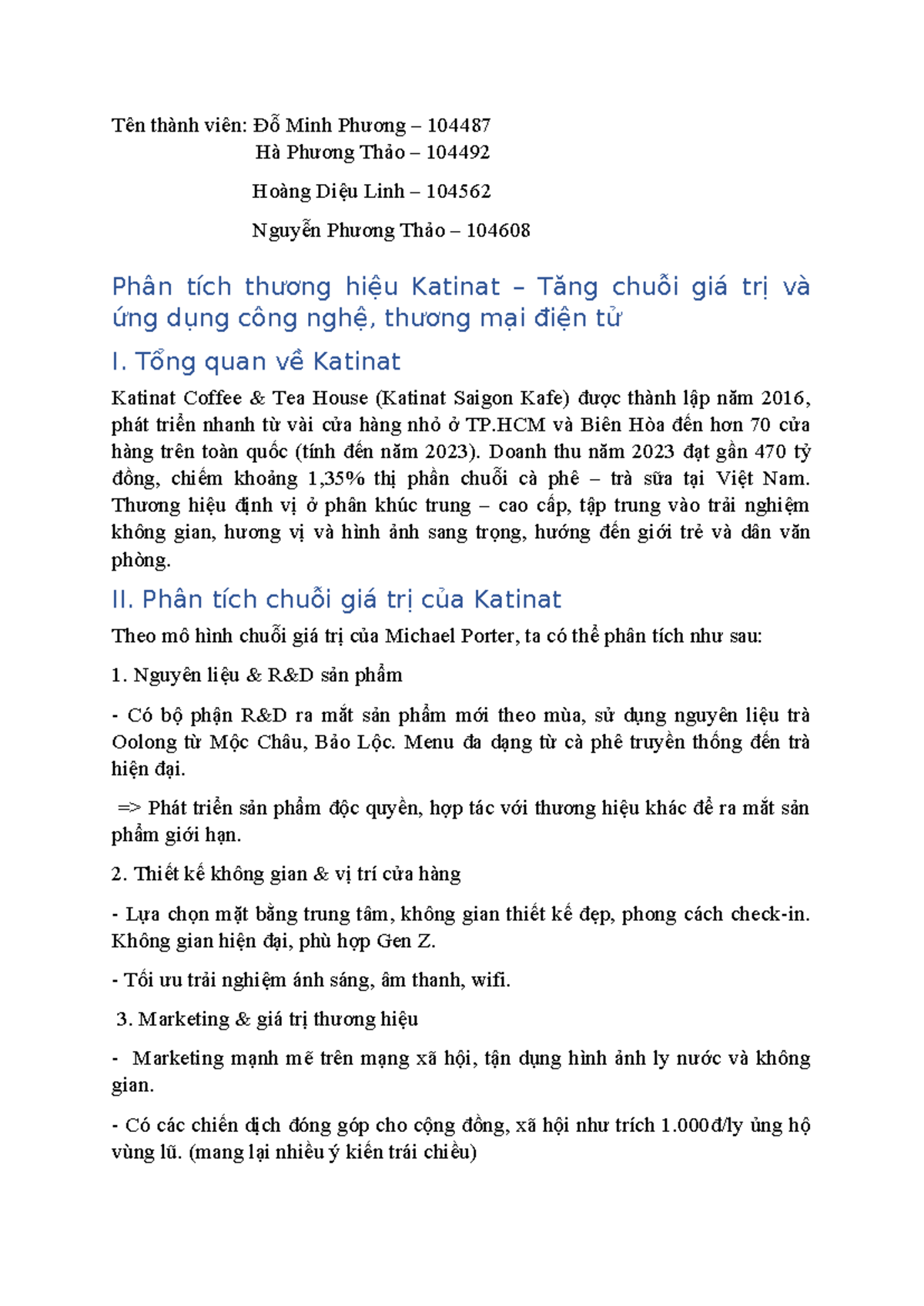 Phân Tích Thương Hiệu Katinat: Tăng Giá Trị & Ứng Dụng Công Nghệ - Studocu