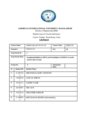 Copy of DLC Lab 4 (Designing of Multiplexer (MUX) and Demultiplexer ( Demux), Encoder and ...
