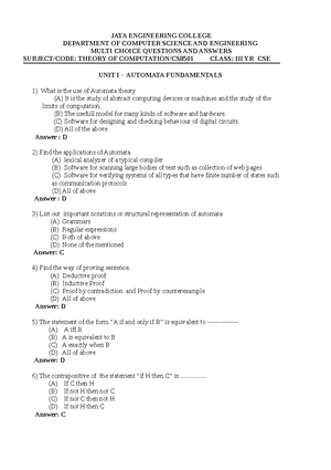 Theory of Computation: Normal Forms & Pushdown Automata Concepts - Studocu