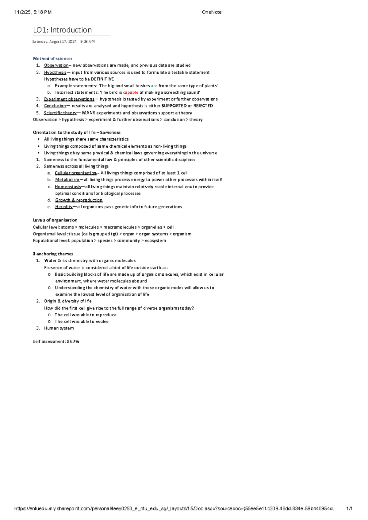 BS1001 Lecture 1: Introduction to the Method of Science and Life - Studocu