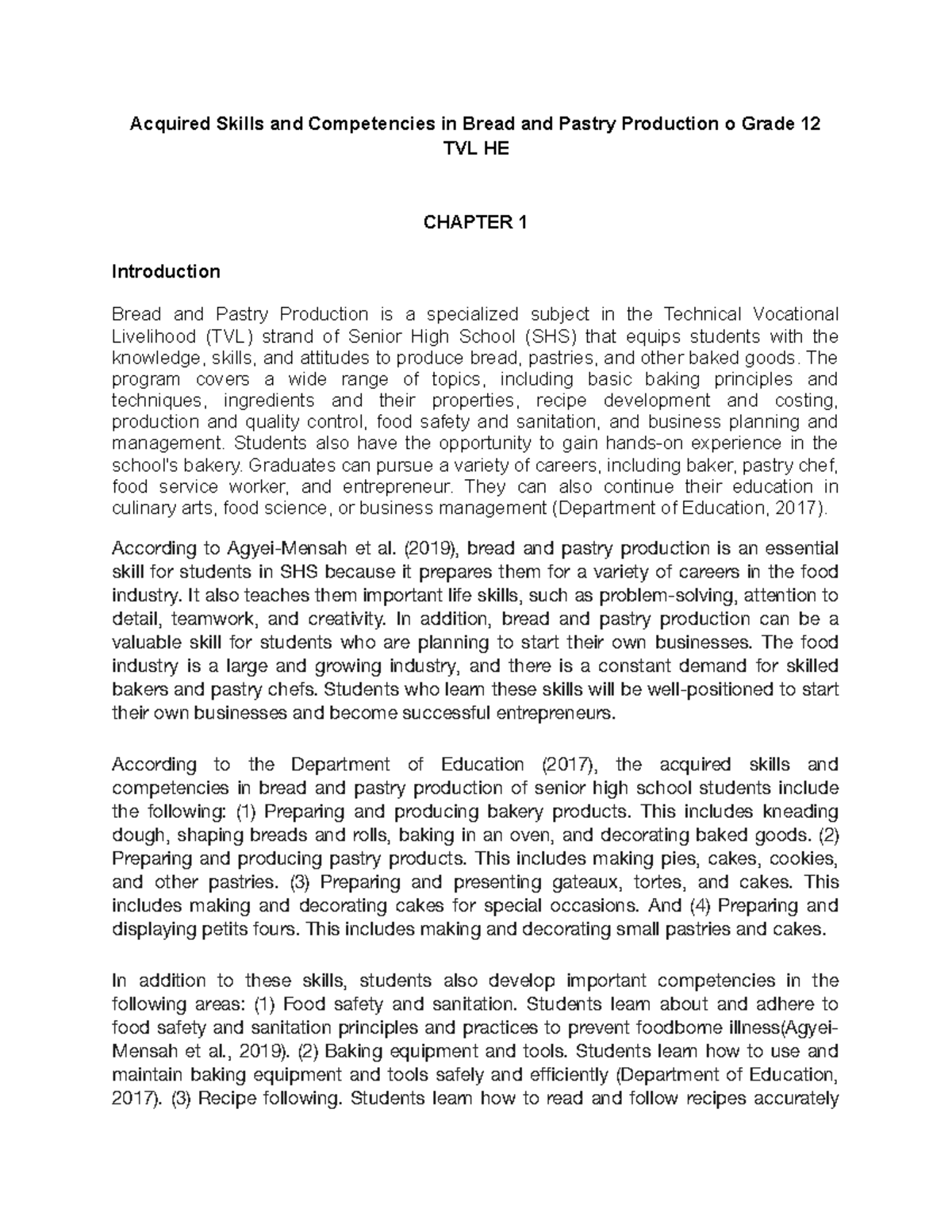 TVL HE - Skills and Competencies in Senior High Bread & Pastry ...