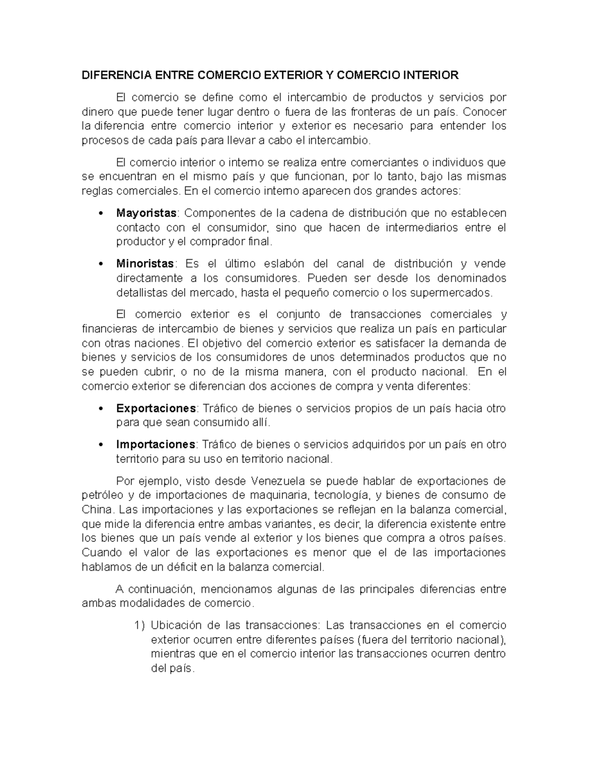 DIFERENCIAS ENTRE COMERCIO EXTERIOR E INTERIOR - EXPO Economía - Studocu