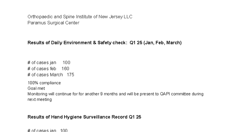 Results of Daily Environment & Safety Check Q1 25 (Jan-Mar) - Studocu